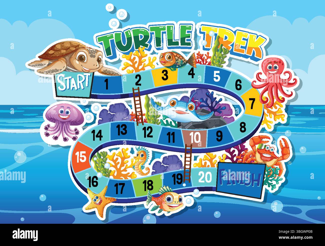 Colorful ocean-themed board game with sea creatures Stock Vector Image ...