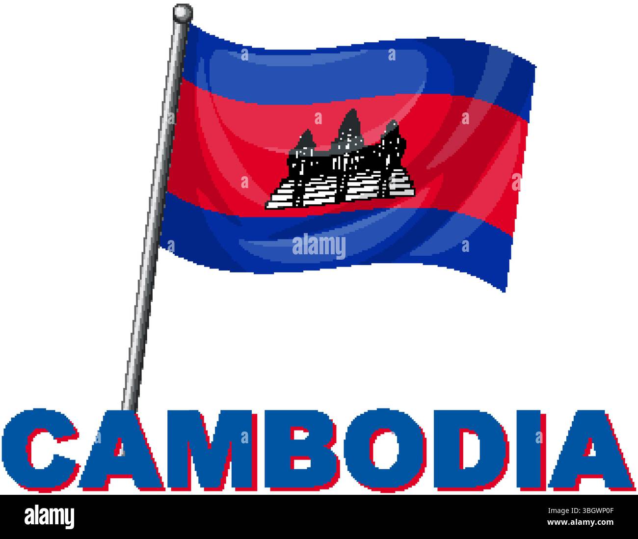 Vector illustration of Cambodia's flag featuring Angkor Wat. Bold ...