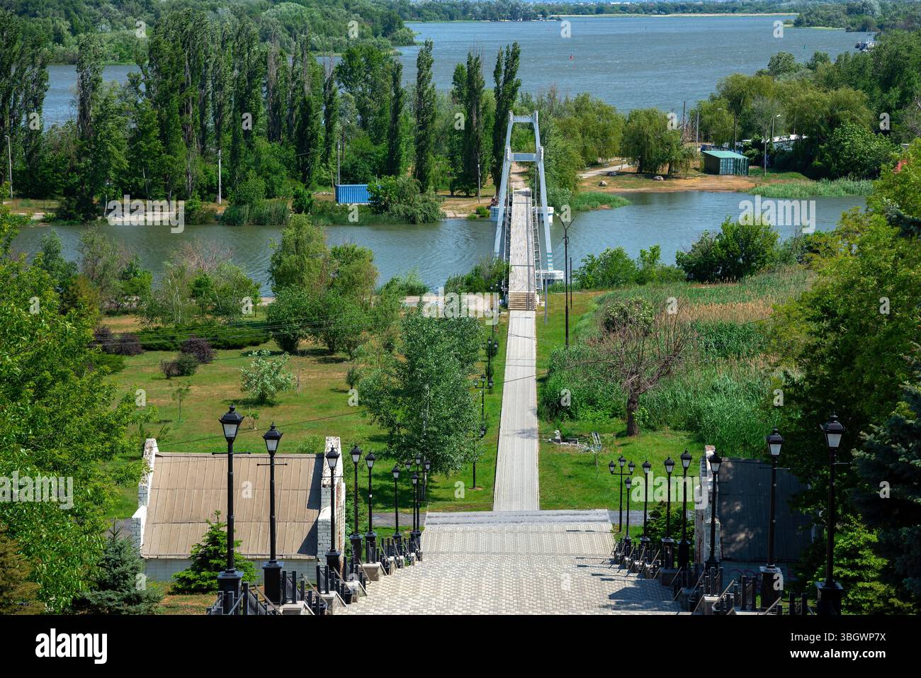 Pedestrian bridge over the Azovka River. Azov, Rostov region Stock ...