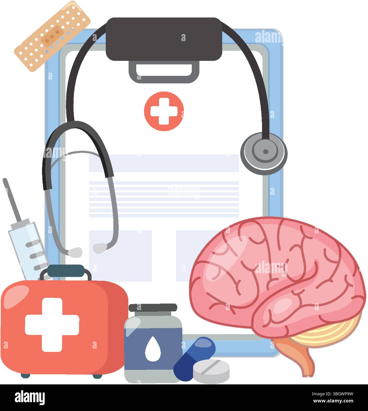 Medical tools and brain illustration for health concepts Stock Vector ...