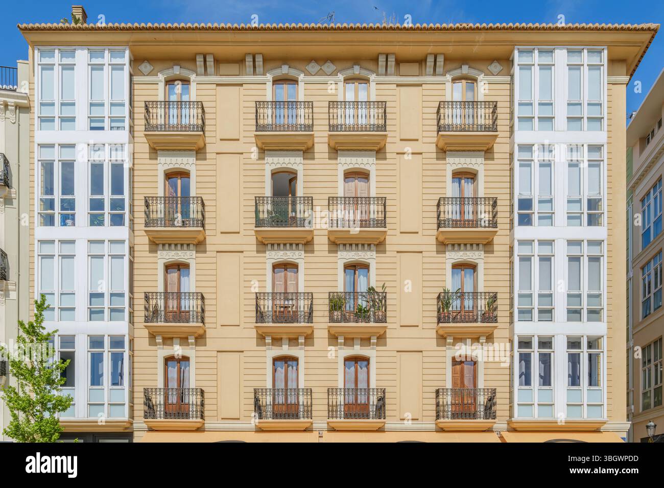 Elegant Residential Building Facade With Balconies in Valencia Spain ...