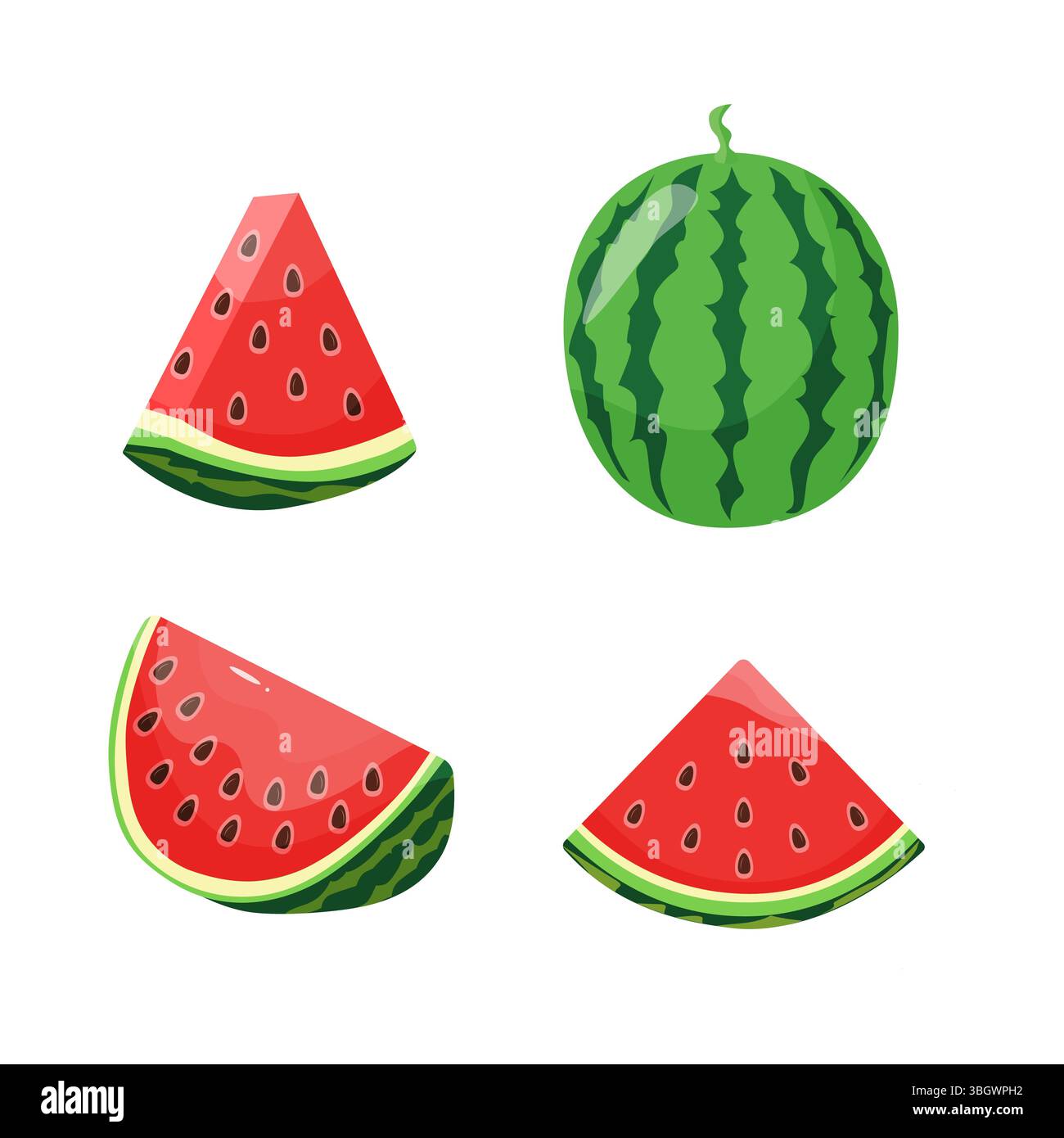 Set of watermelons. Whole watermelons, halves of watermelon and their ...