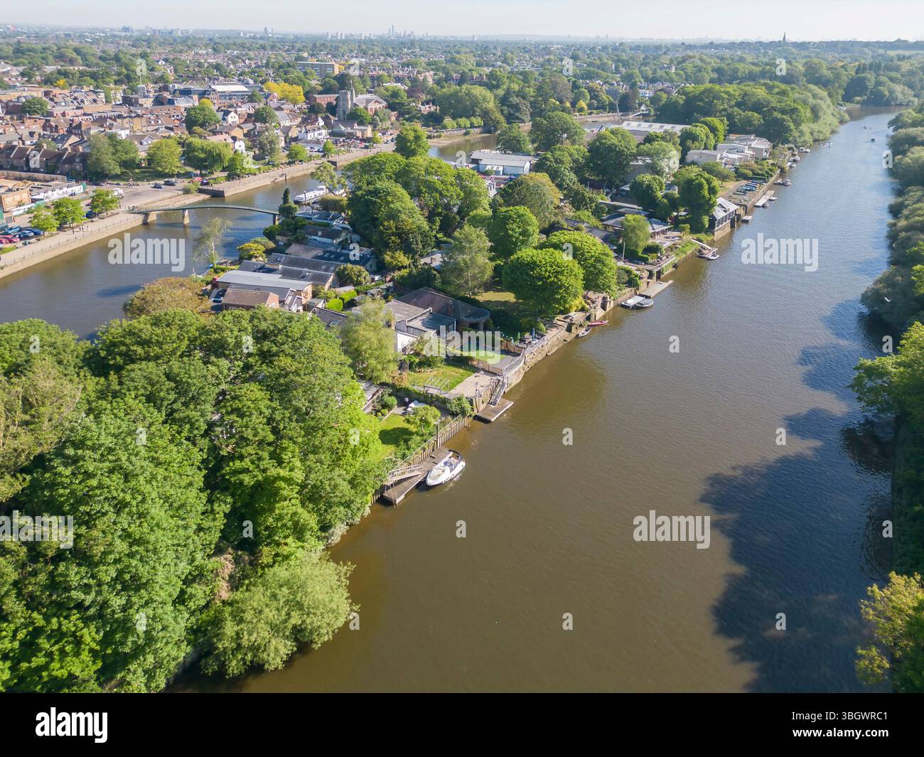aerial view of eel pie island on the river thames in the london borough ...