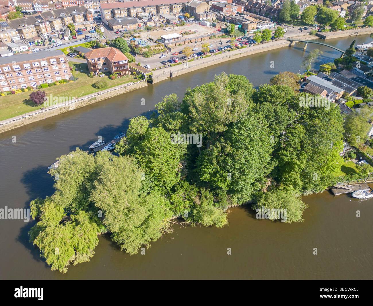 aerial view of eel pie island on the river thames in the london borough ...