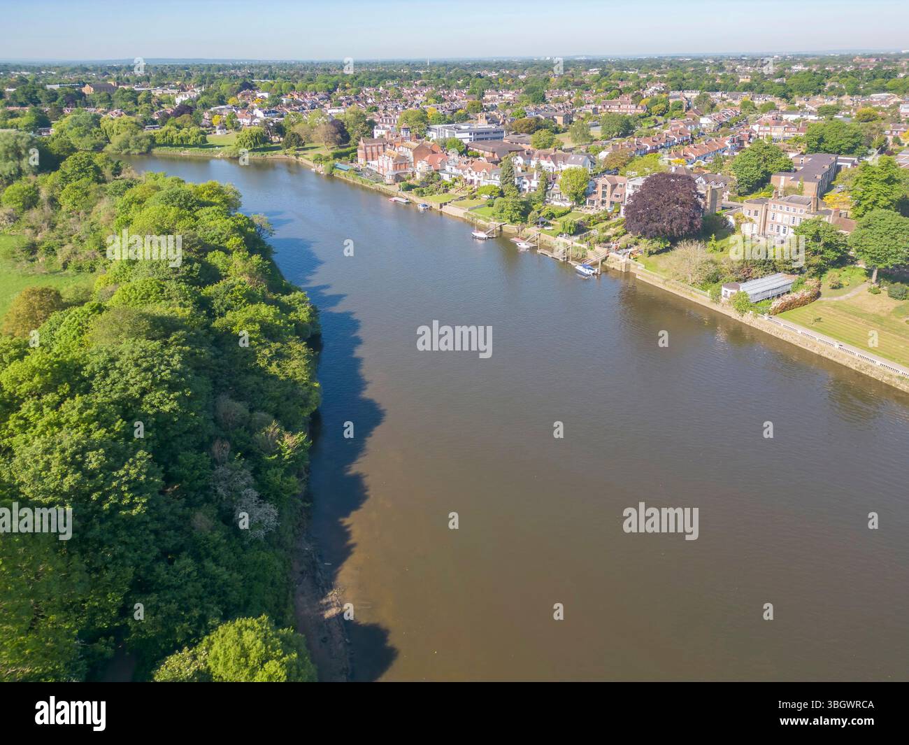 aerial view of eel pie island on the river thames in the london borough ...