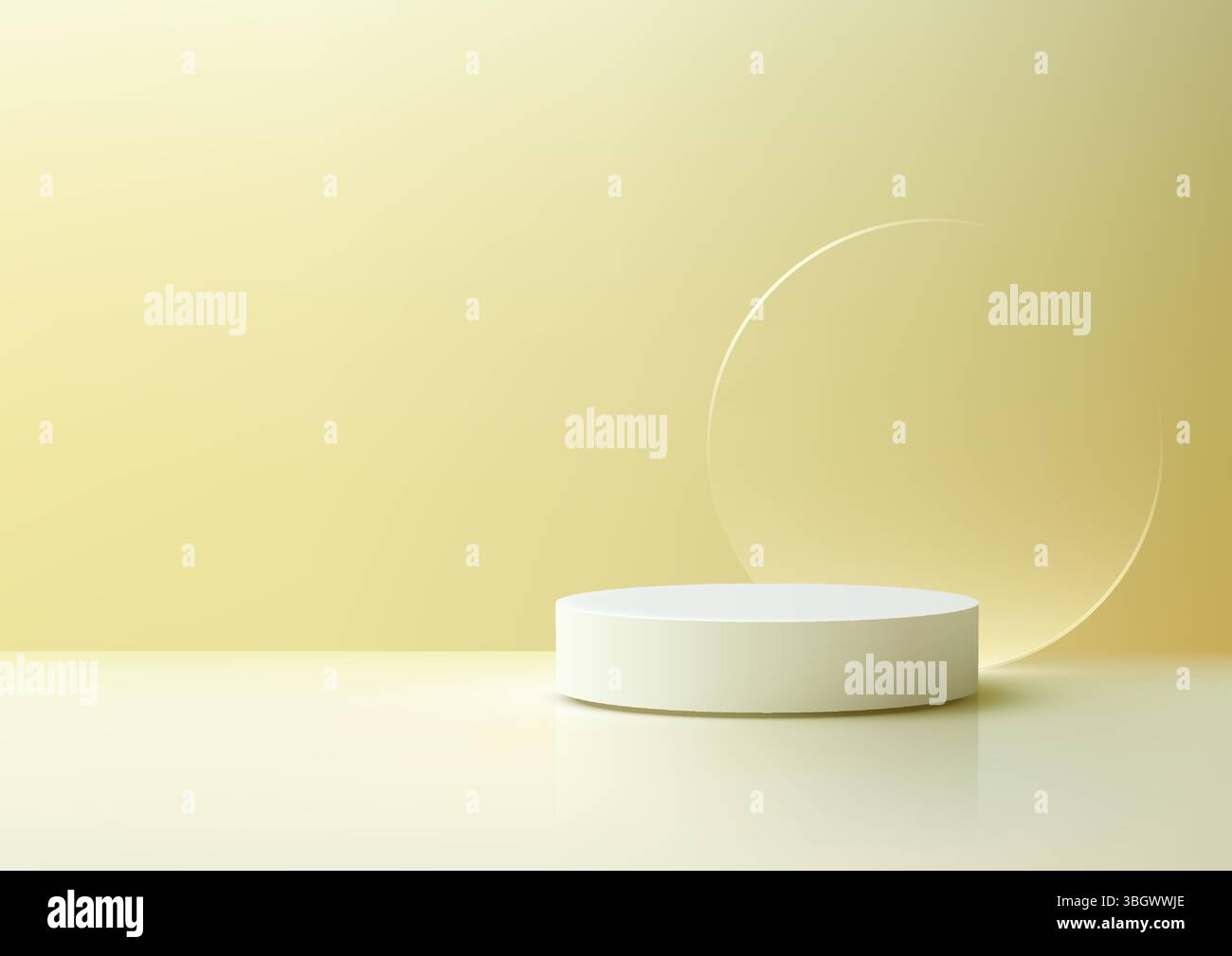 minimalist 3d scene a white cylindrical podium on a reflective surface ...
