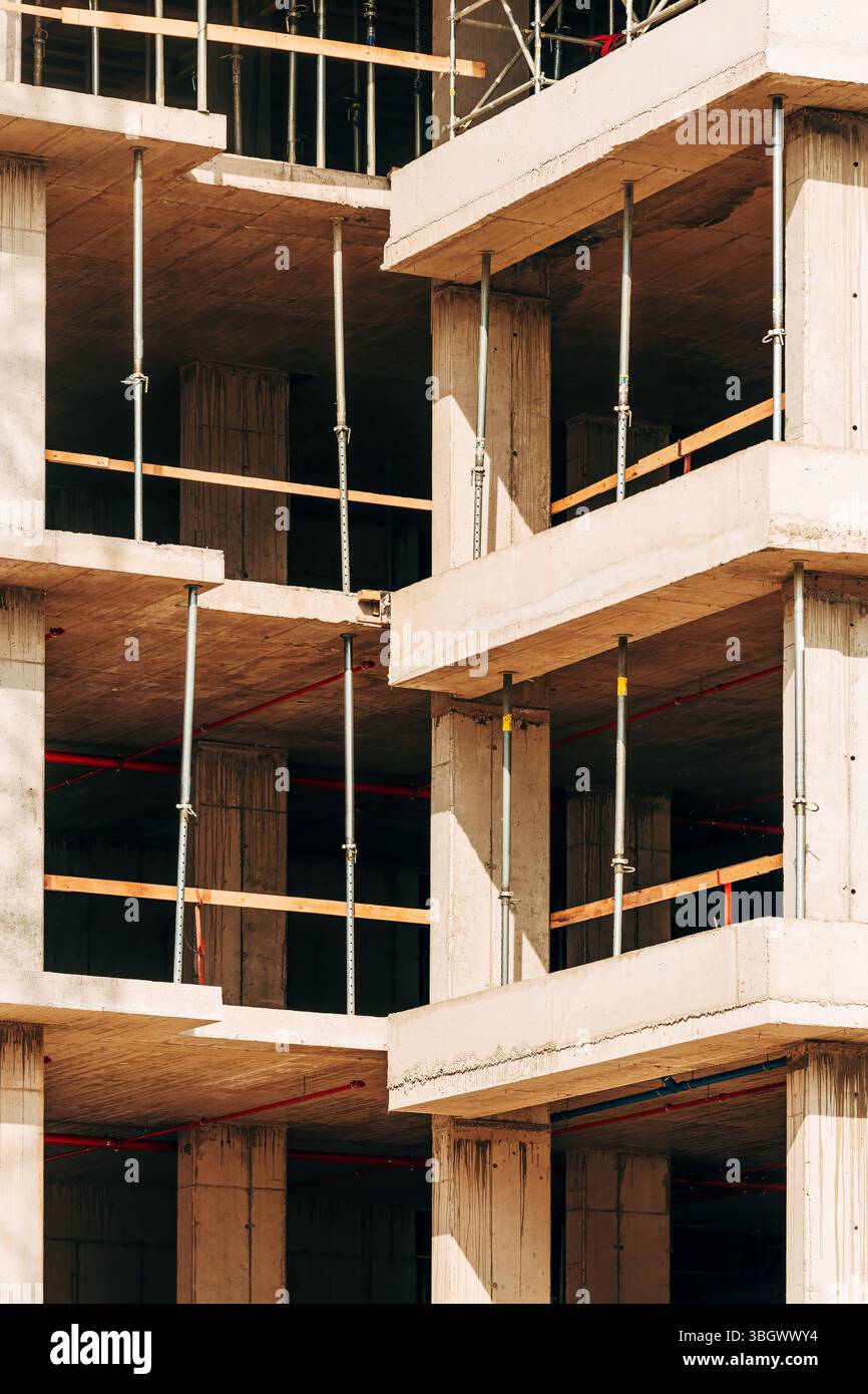 Low angle view of modern corporate office building construction site ...