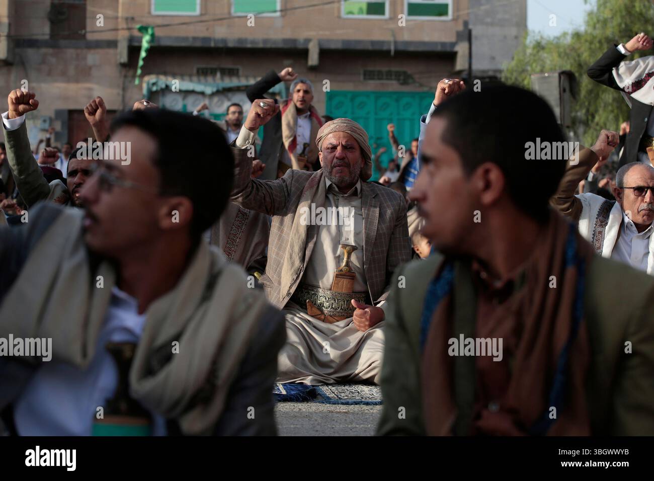 Muslims chant pro-Palestine slogans during prayers on the first day of ...