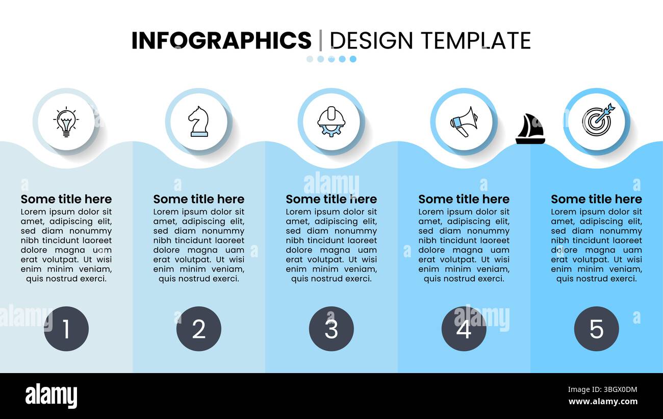 Infographic template with icons and 5 options or steps. Waves. Can be ...