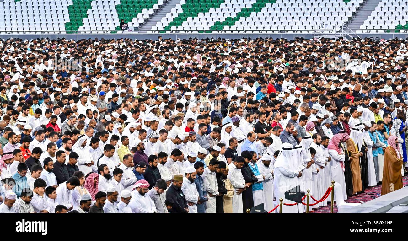 Doha, Qatar. 6th June, 2025. People offer Eid al-Adha prayers at the ...