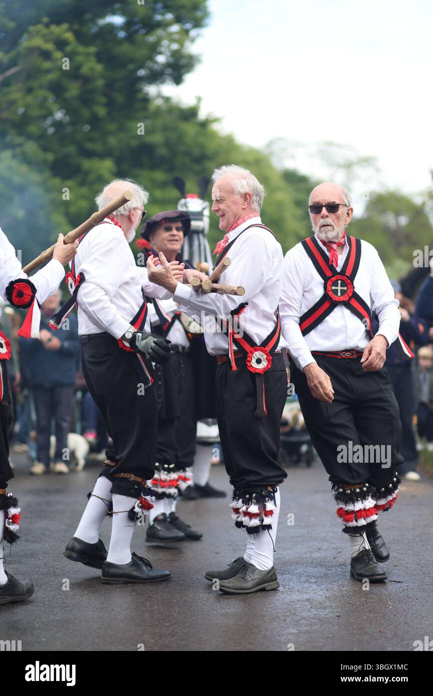 Morris dancers dancing in village street English traditional dance folk ...