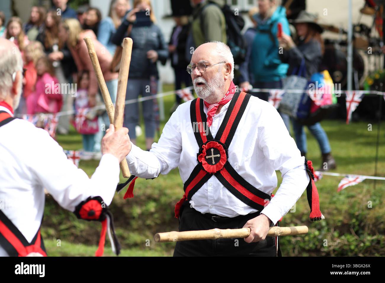 Morris dancers dancing in village street English traditional dance folk ...