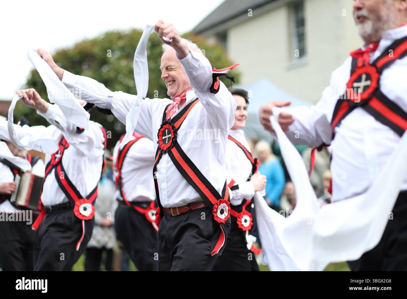 Morris dancers dancing in village street English traditional dance folk ...