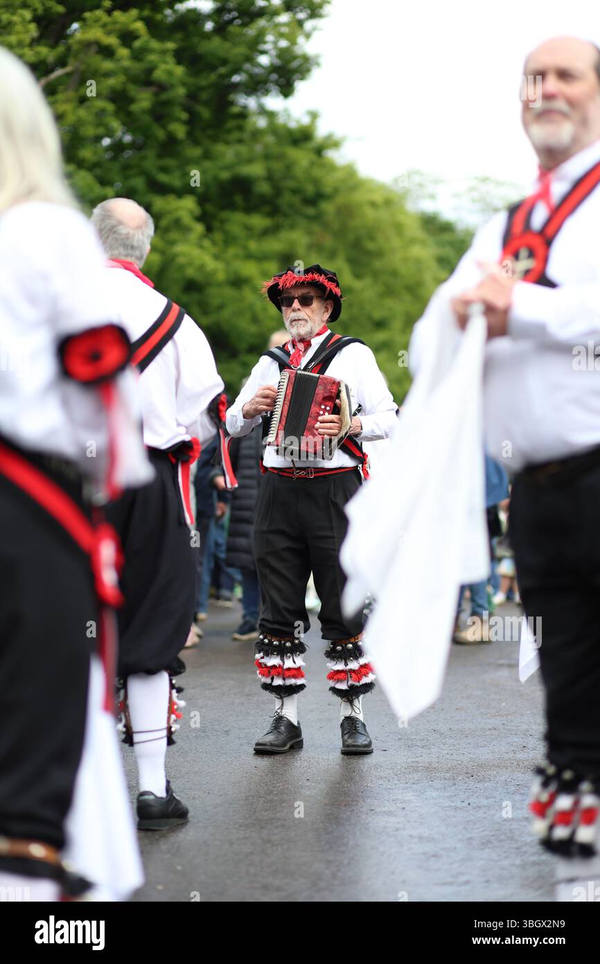 Morris dancers dancing in village street English traditional dance folk ...