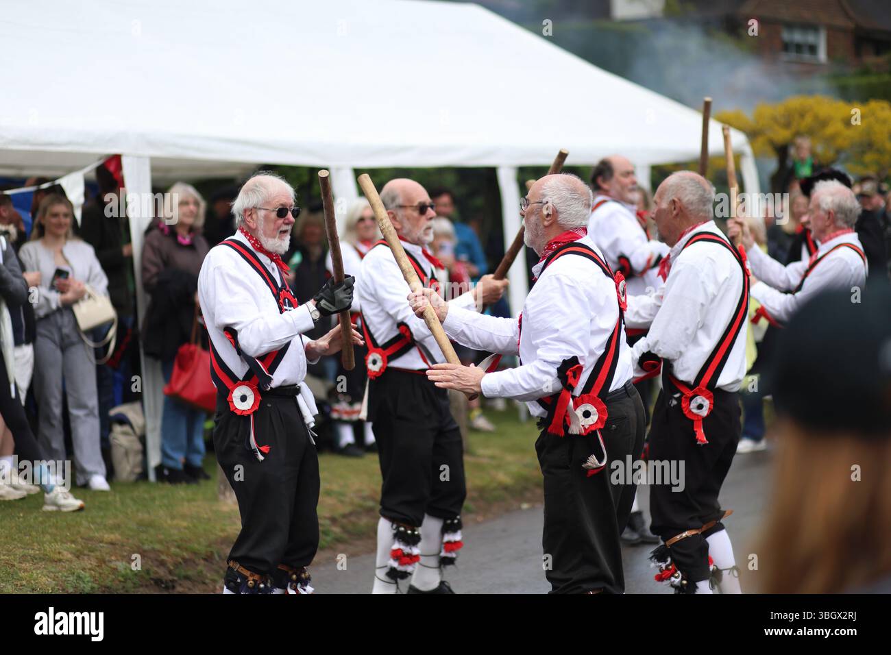 Morris dancers dancing in village street English traditional dance folk ...