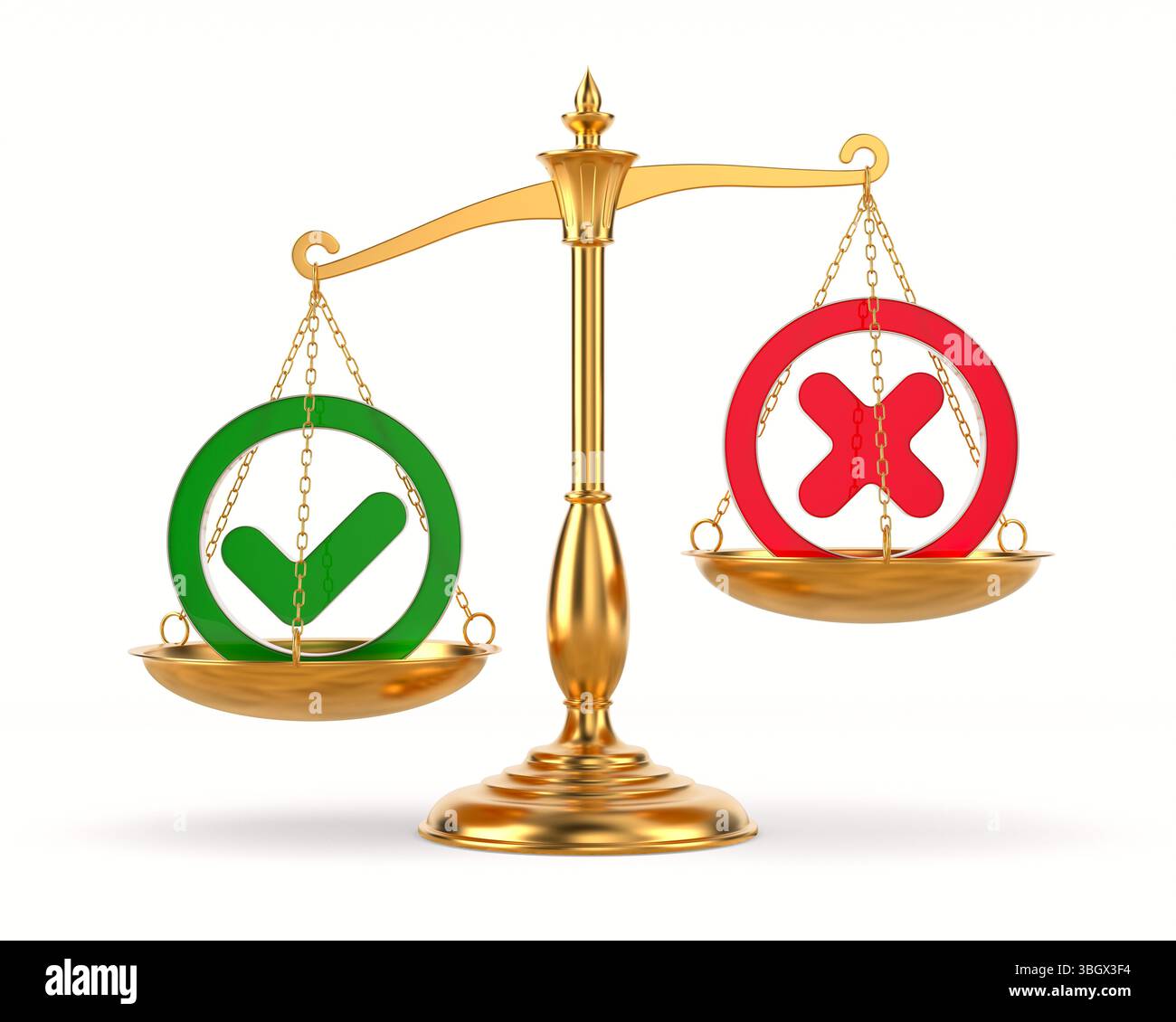 Rejection sign and check mark on scale. White background. Isolated 3D ...