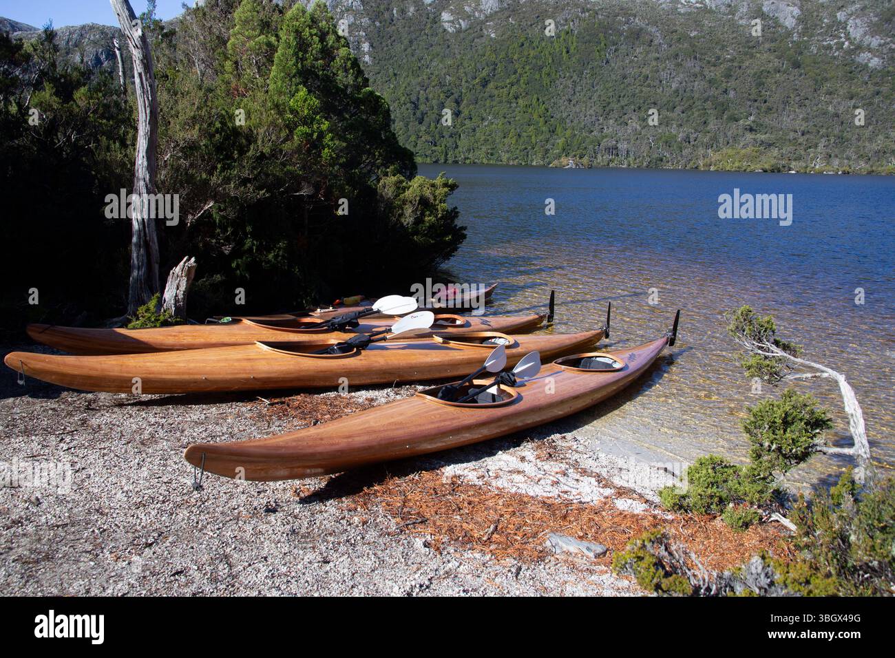 Wooden kayaks on Dove Lake, Cradle Mountain National Park, Tasmania ...