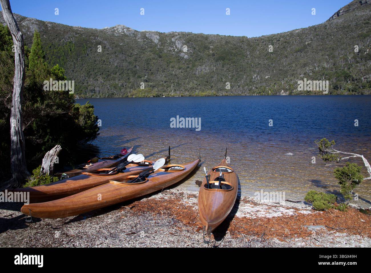 Wooden kayaks on Dove Lake, Cradle Mountain National Park, Tasmania ...