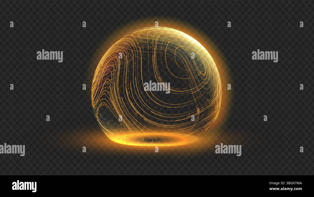 Gold sphere shield in 3d dome effect with tech globe ball for protect ...