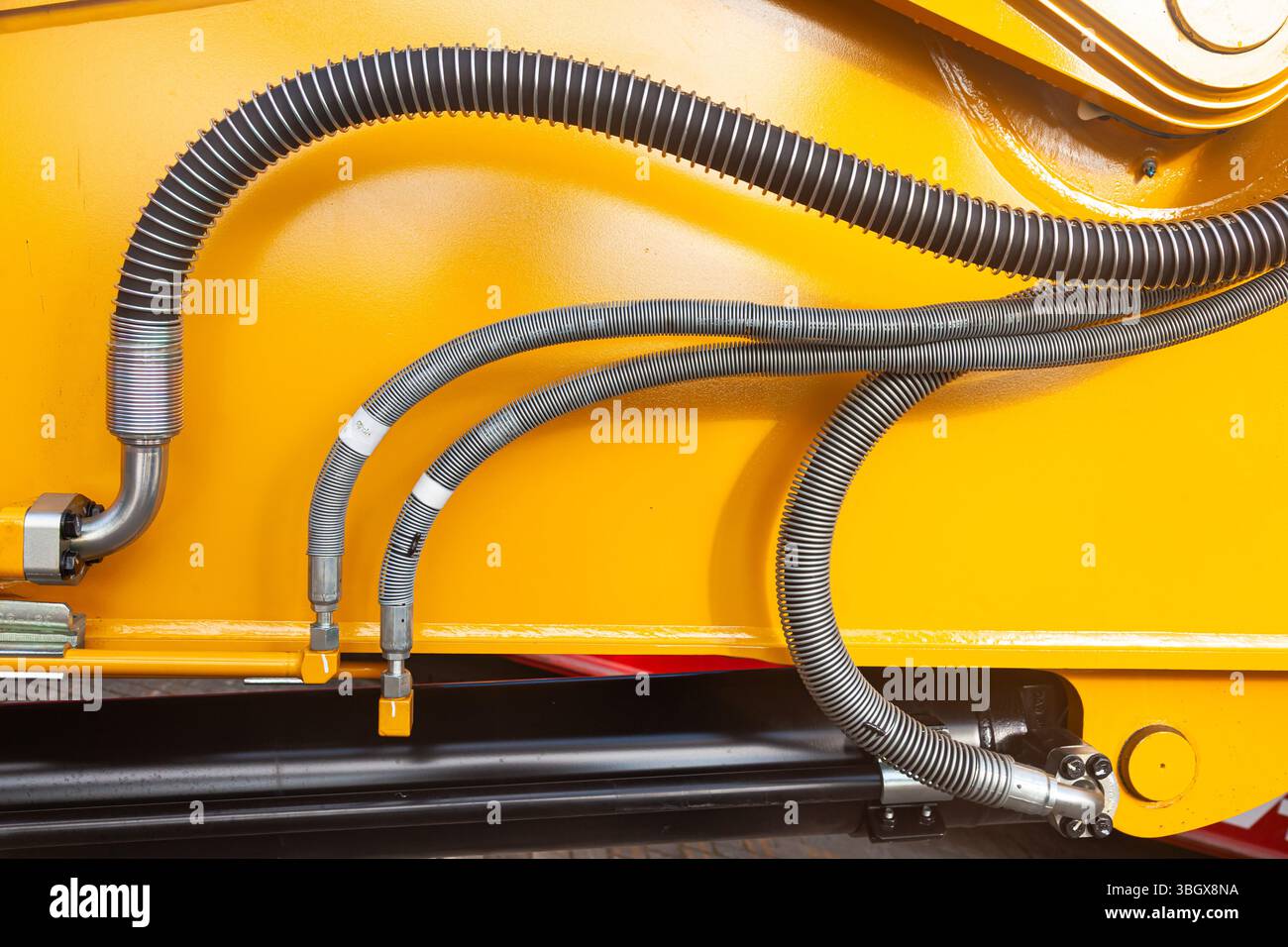 Hydraulic mechanisms of heavy loading equipment, close-up Stock Photo ...