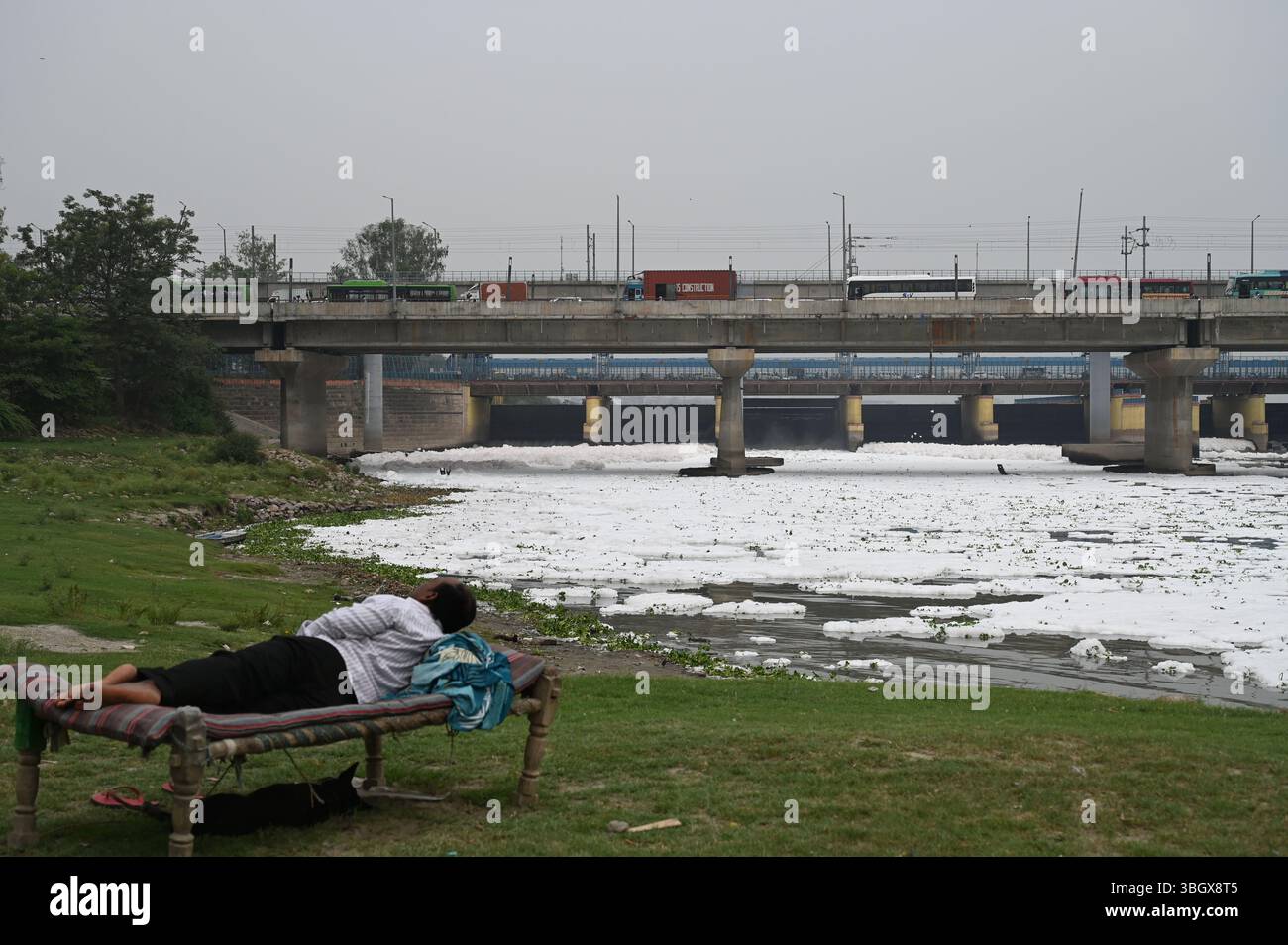 NEW DELHI, INDIA - JUNE 5: A view of Yamuna River covered with thick ...