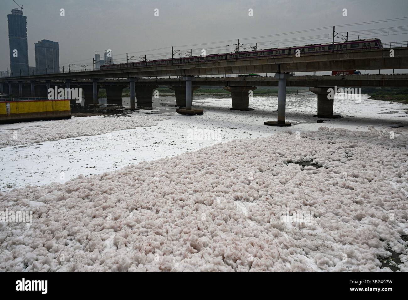 NEW DELHI, INDIA - JUNE 5: A view of Yamuna River covered with thick ...