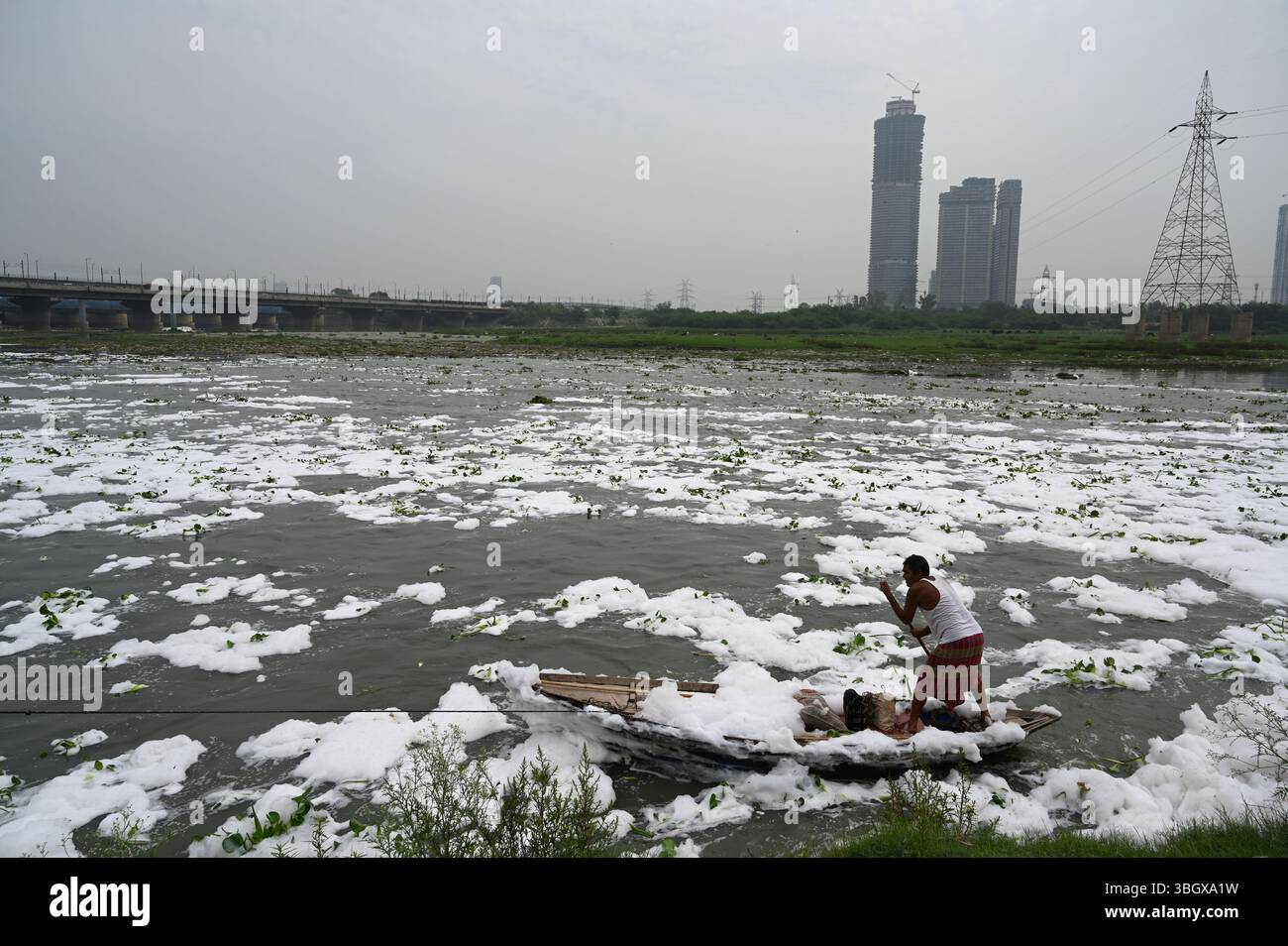NEW DELHI, INDIA - JUNE 5: A view of Yamuna River covered with thick ...
