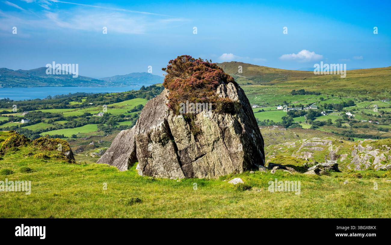Erratic boulder of Devonian sandston deposited by a glacier on the side ...