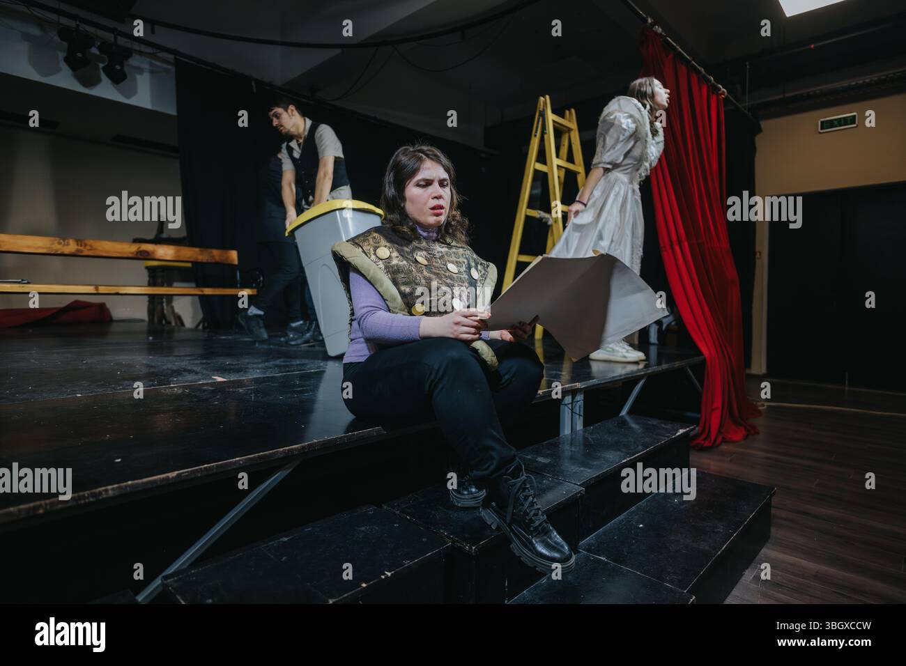 Young Actors Rehearsing a Dramatic Scene on a Theatre Stage Stock Photo ...