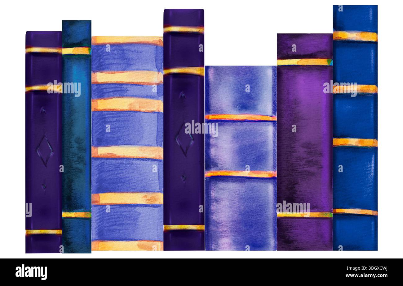 Watercolor image of books stacked on top of each other. Pile of ...