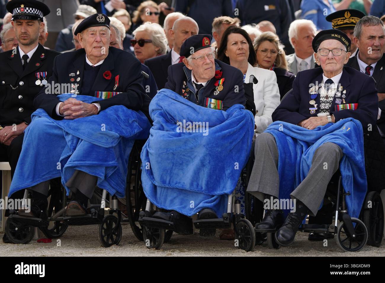 (Left to right) Royal Navy D-Day veteran Henry Rice, Royal Marines D-Day veteran Jim Grant and ...
