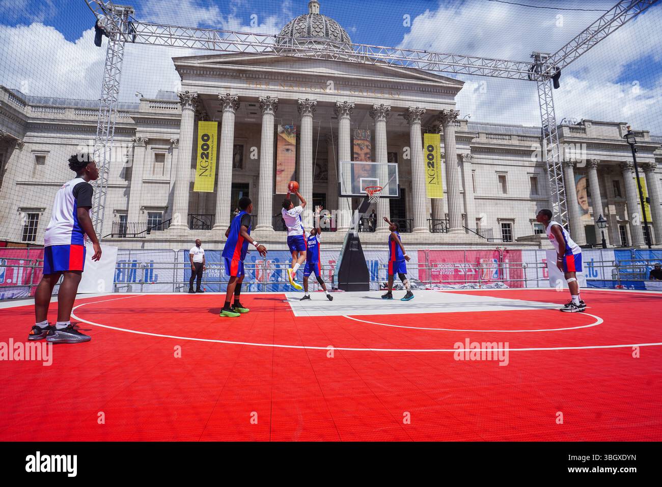 Trafalgar Square London, UK. 6 June 2025 . The first junior NBA 3v3 ...
