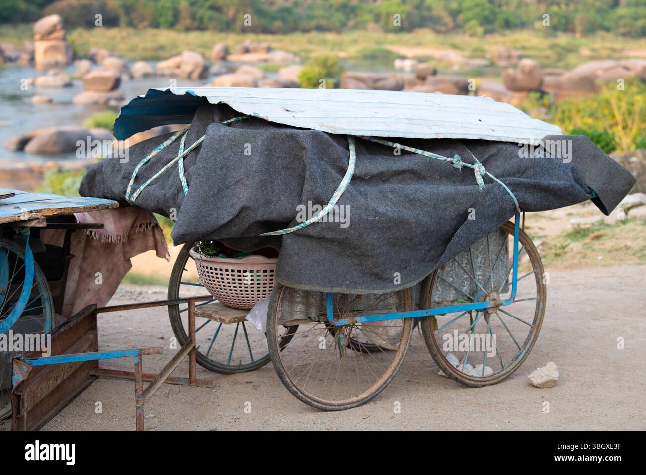 Market Stall Hand Cart Standing On A Street In India, Traditional Wagon ...