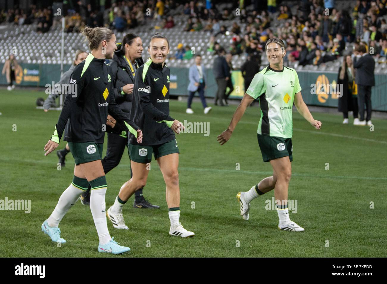 Melbourne, Australia, May 30th 2025 Team mates Steph Catley, Caitlin ...