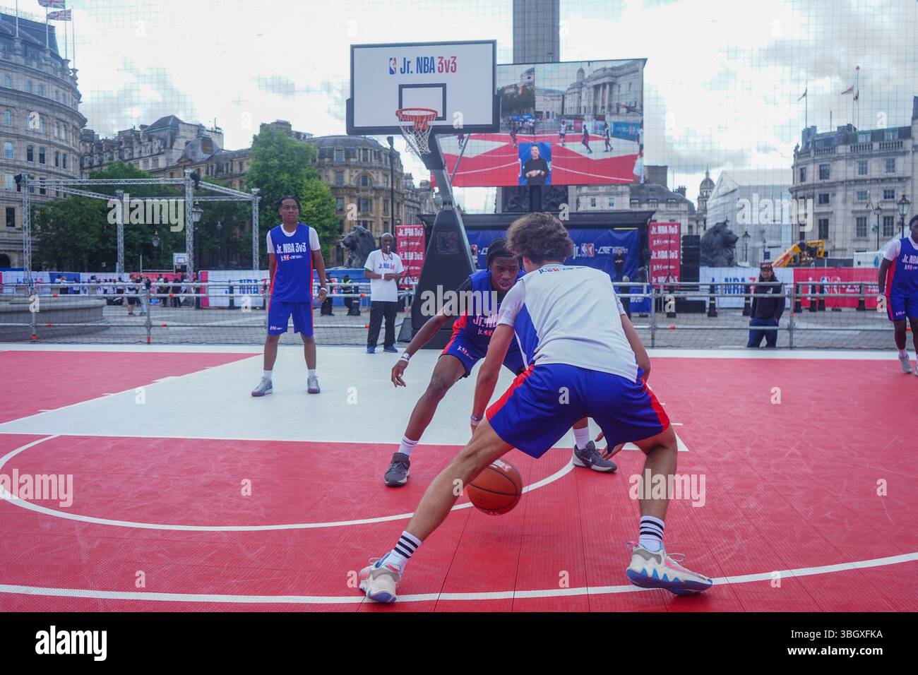 Trafalgar Square London, UK. 6 June 2025 . The first junior NBA 3v3 ...
