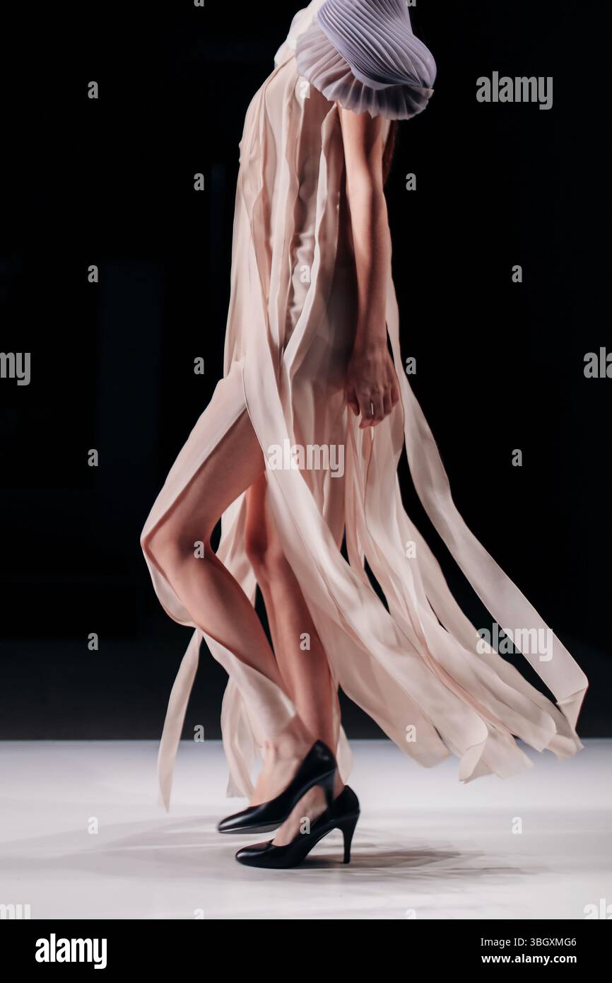 Beige long silk dress and black high heels. Women's fashion and stylish ...