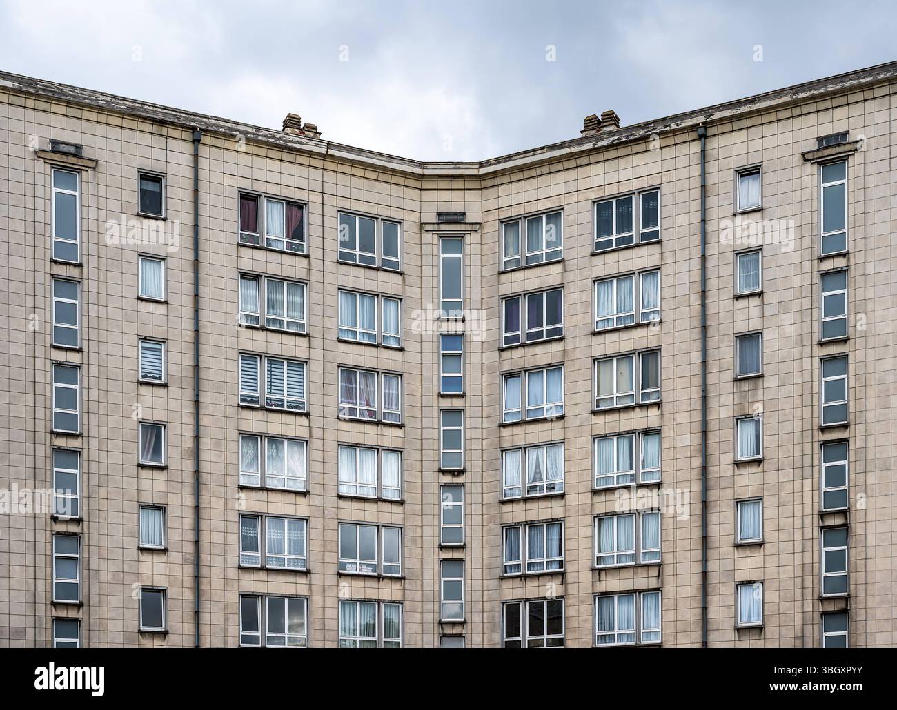 Run down social housing blocks at the Beekkant borrow in Molenbeek ...
