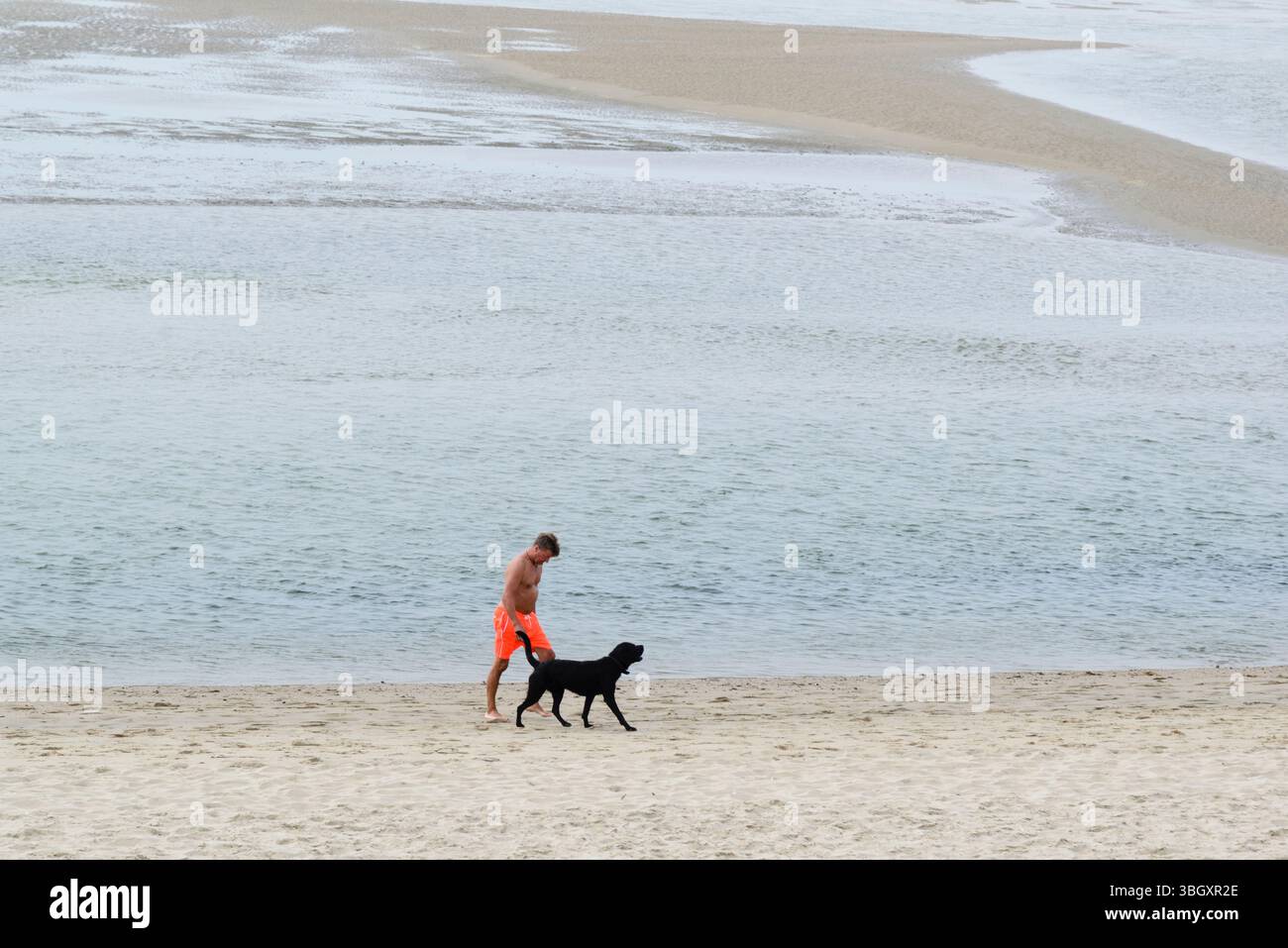 Borkum, Germany September 02, 2024: The image shows a man walking alone ...