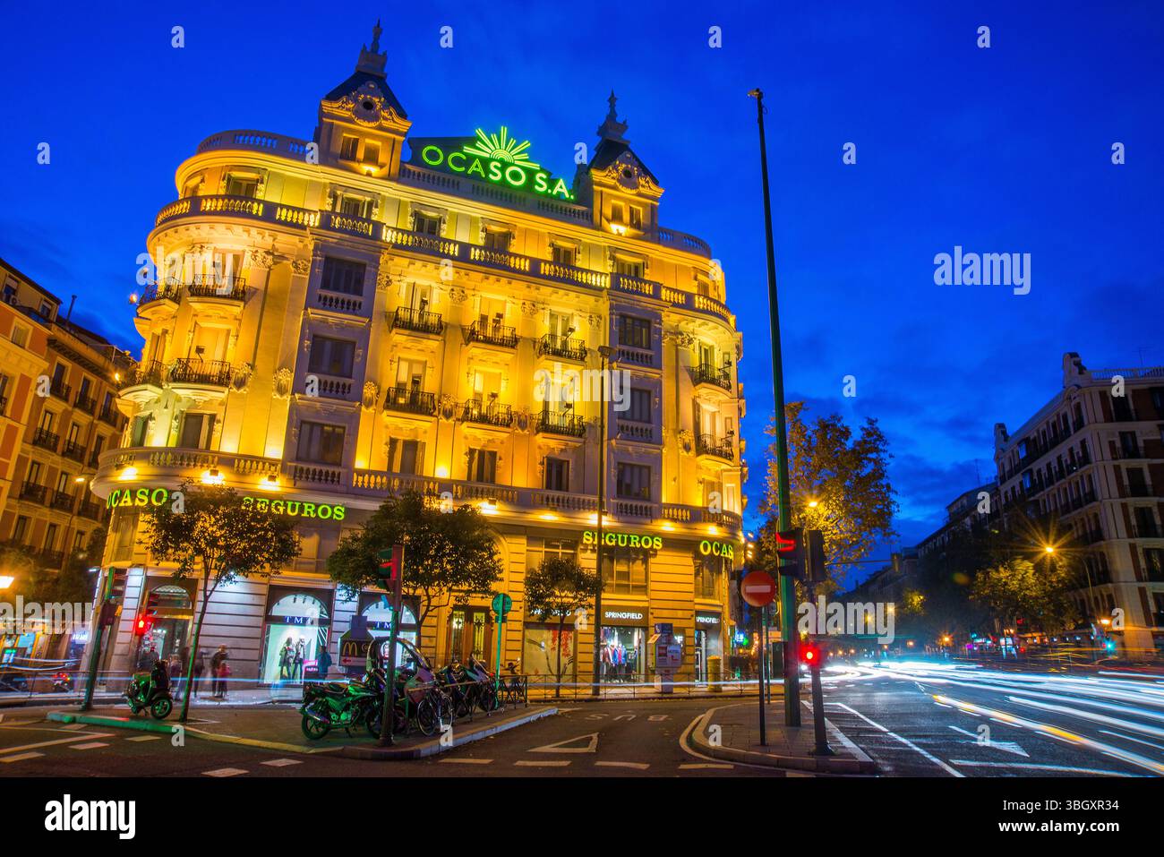 Bilbao Square, night view. Madrid, Spain Stock Photo - Alamy