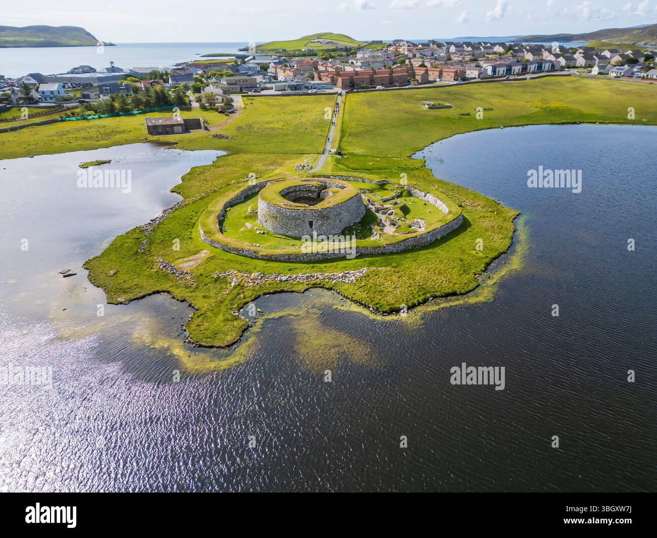 Aerial view of Clickimin Broch in Lerwick, Shetland – a remarkable Iron ...