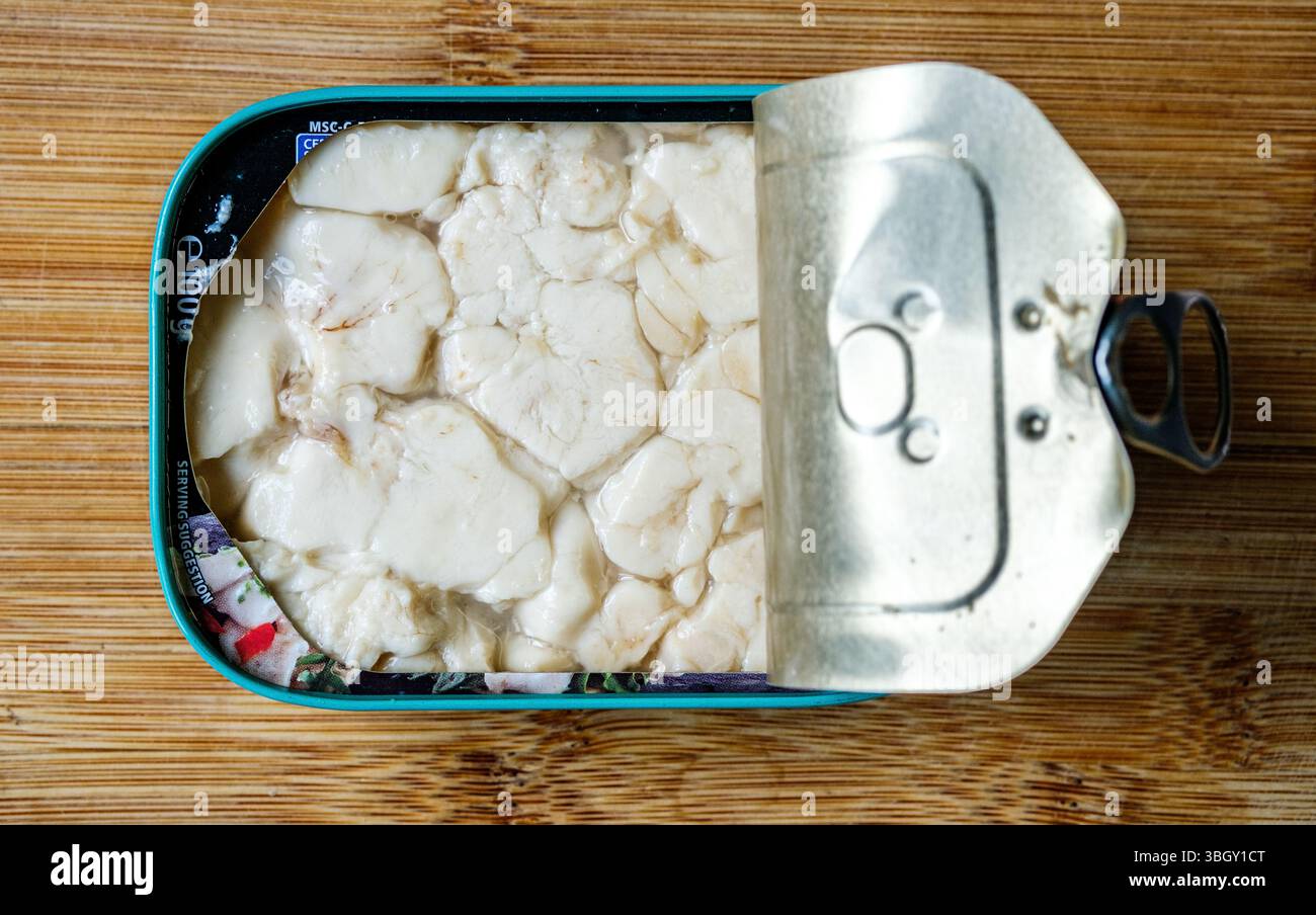 London UK, June 06 2025, Open Tin or Can of Ready To Cook Cods Roe ...