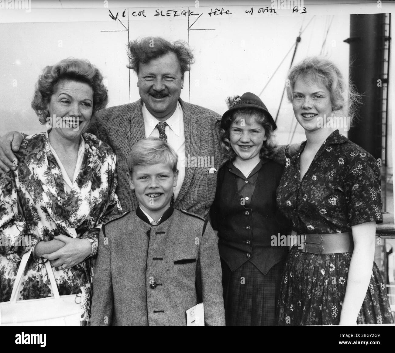 Actor Walter Slezak stands with his wife, Johanna, and their three ...