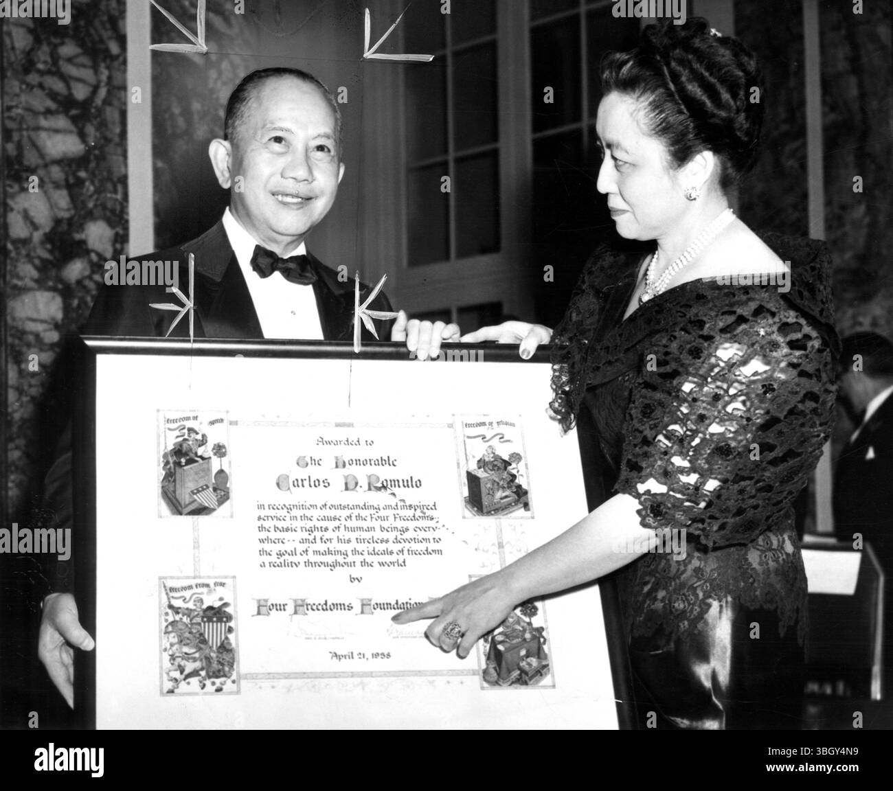 As his wife points proudly, Carlos P. Romulo, Philippine ambassador to ...