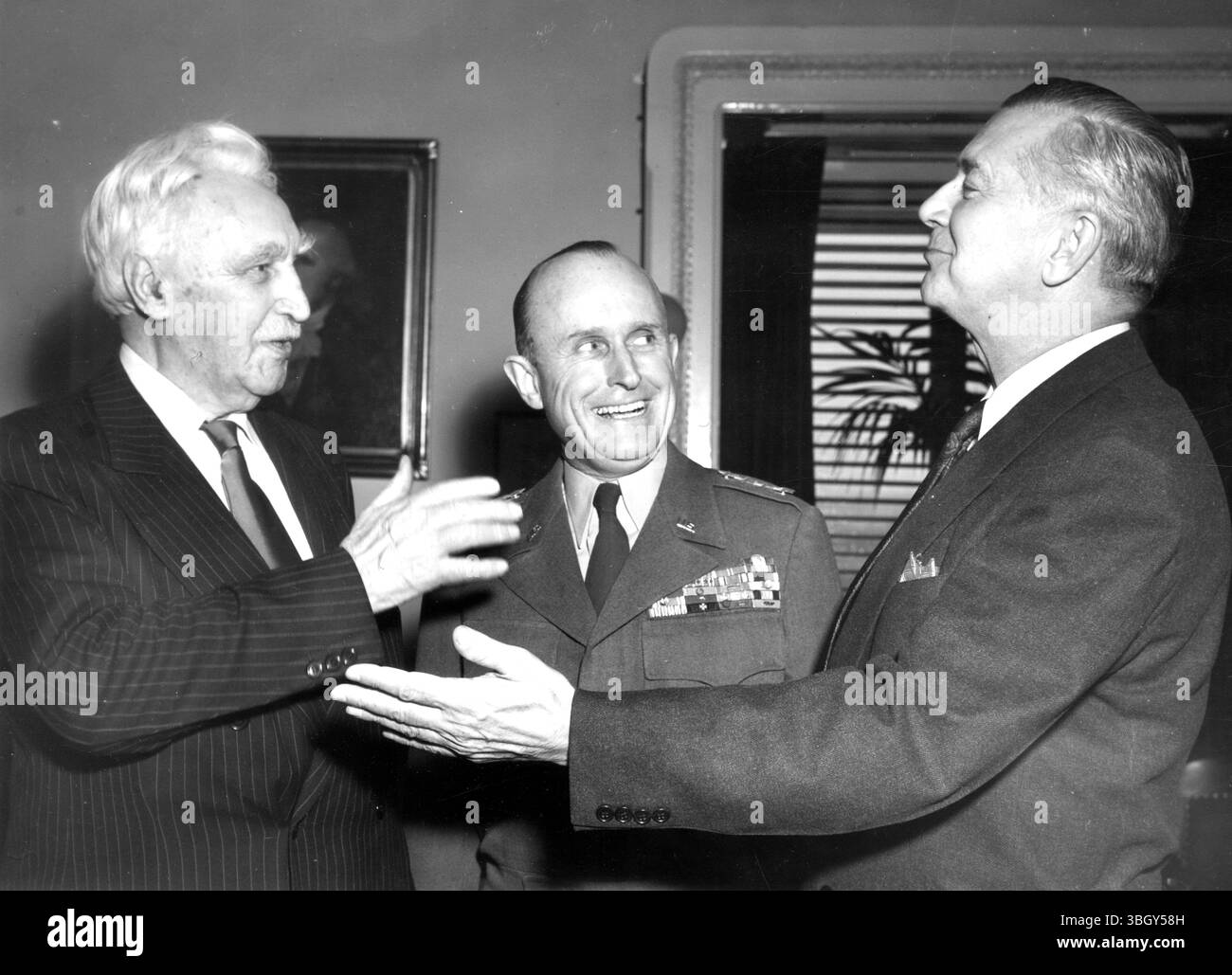 General Alfred M Gruenther (centre), Representative Charles Eaton (left ...