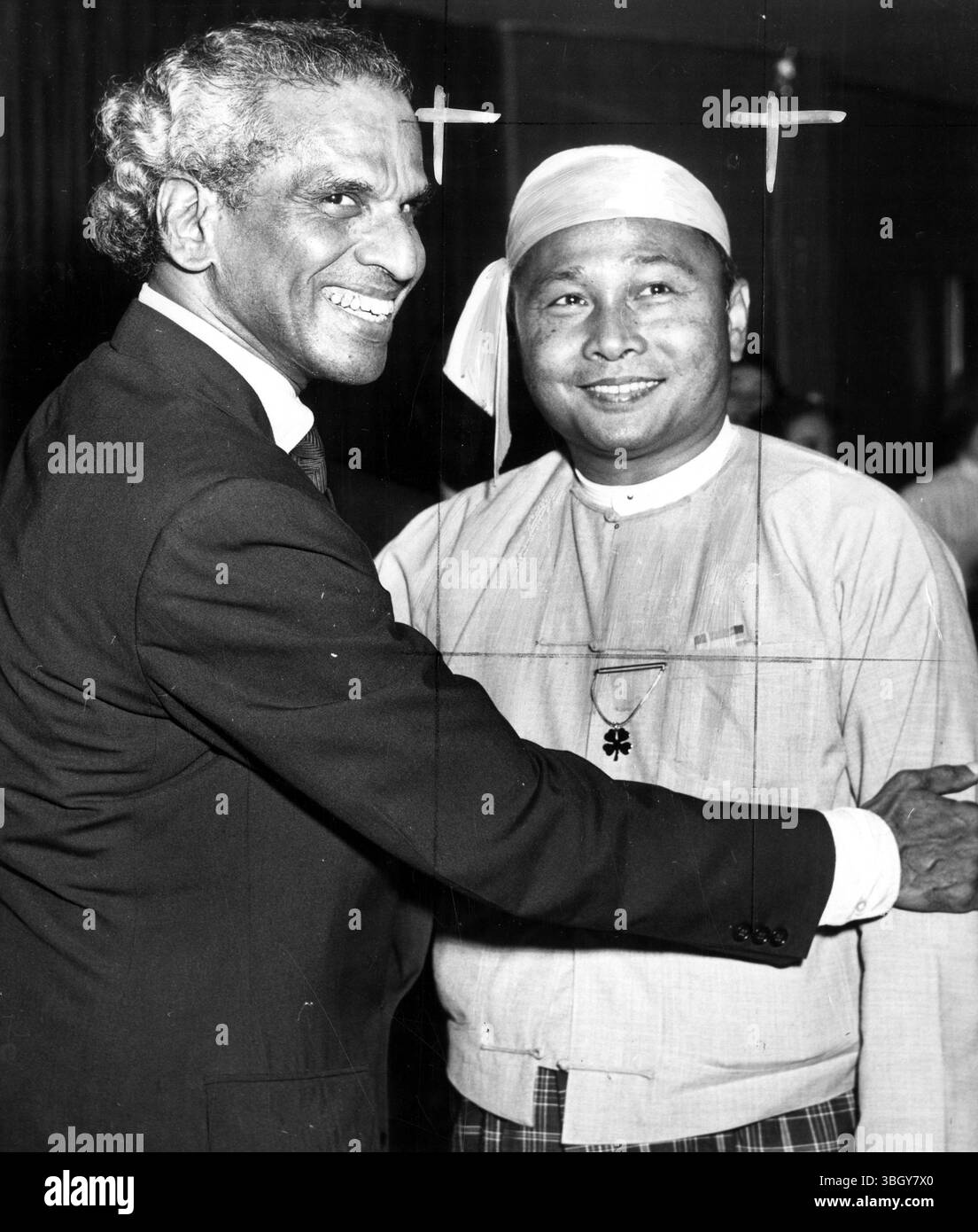 Burmese Prime Minister U Nu (right) with Indian ambassador V. K ...