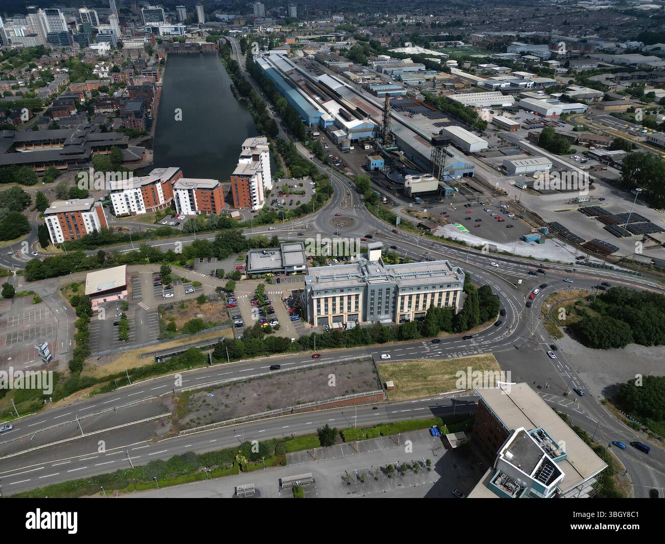 City of Cardiff suburban housing, flats and apartments, arial view of ...