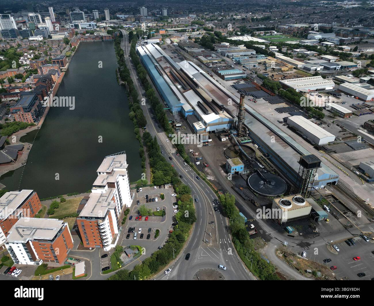 City of Cardiff suburban housing, flats and apartments, arial view of ...