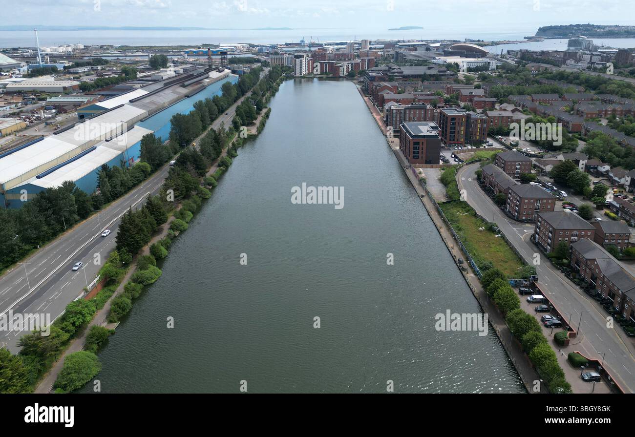 City of Cardiff suburban housing, flats and apartments, arial view of ...