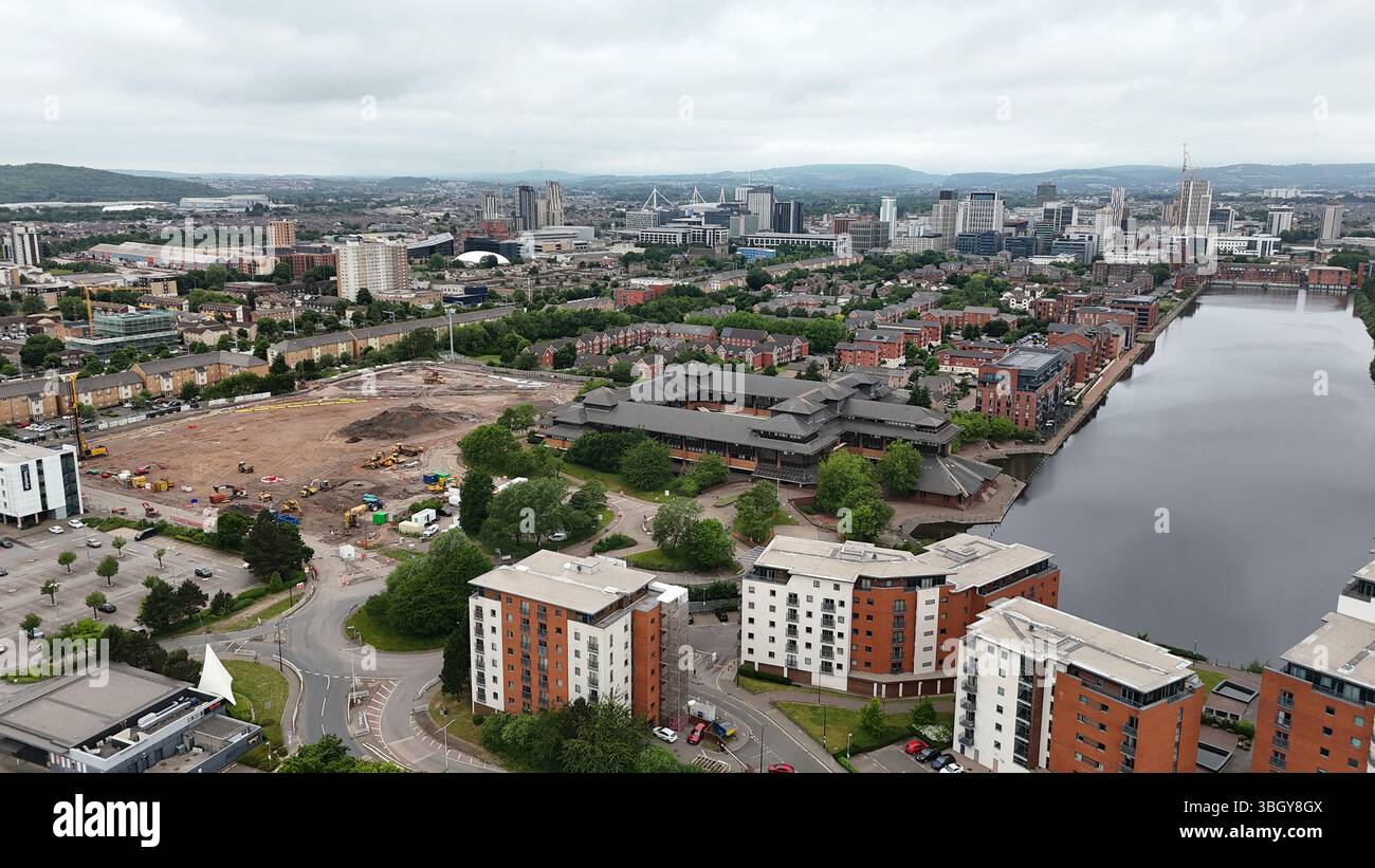 City of Cardiff suburban housing, flats and apartments, arial view of ...