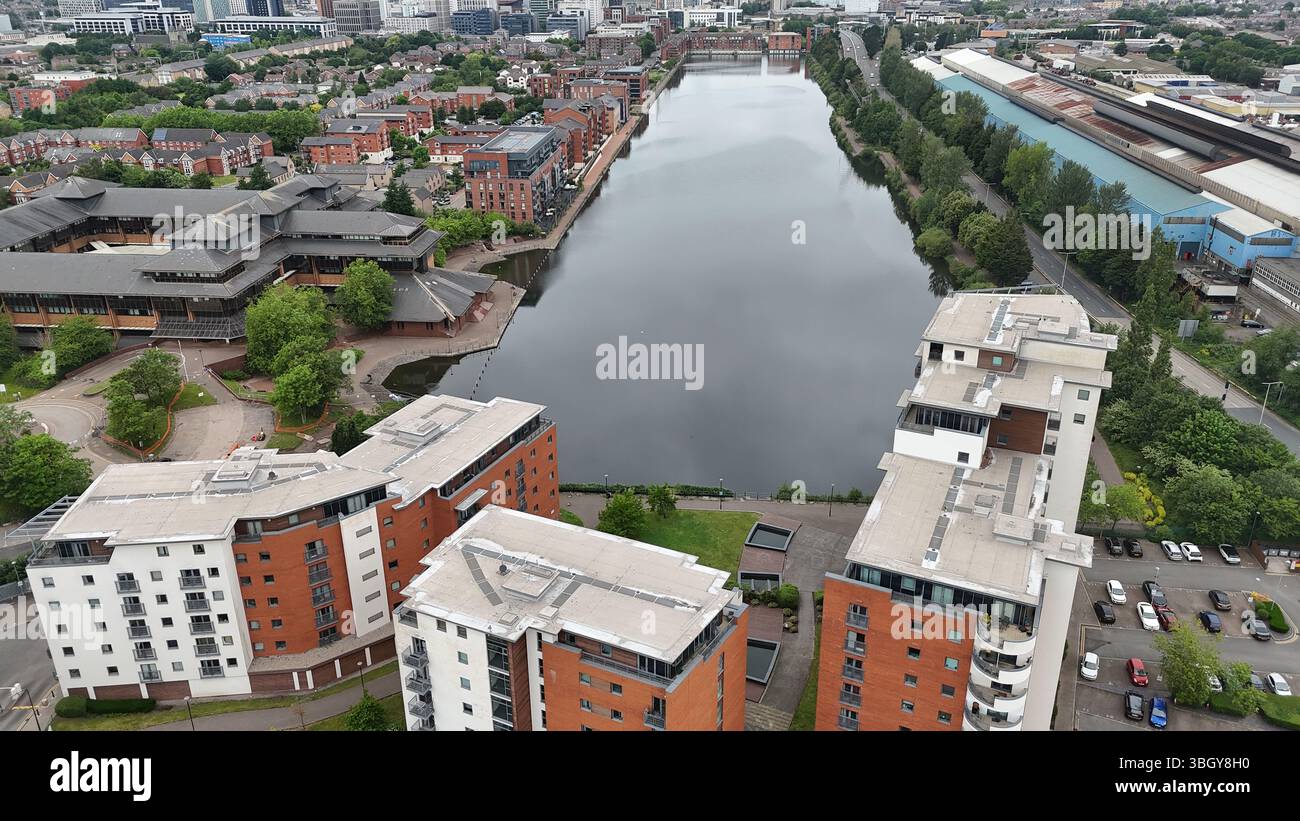 City of Cardiff suburban housing, flats and apartments, arial view of ...